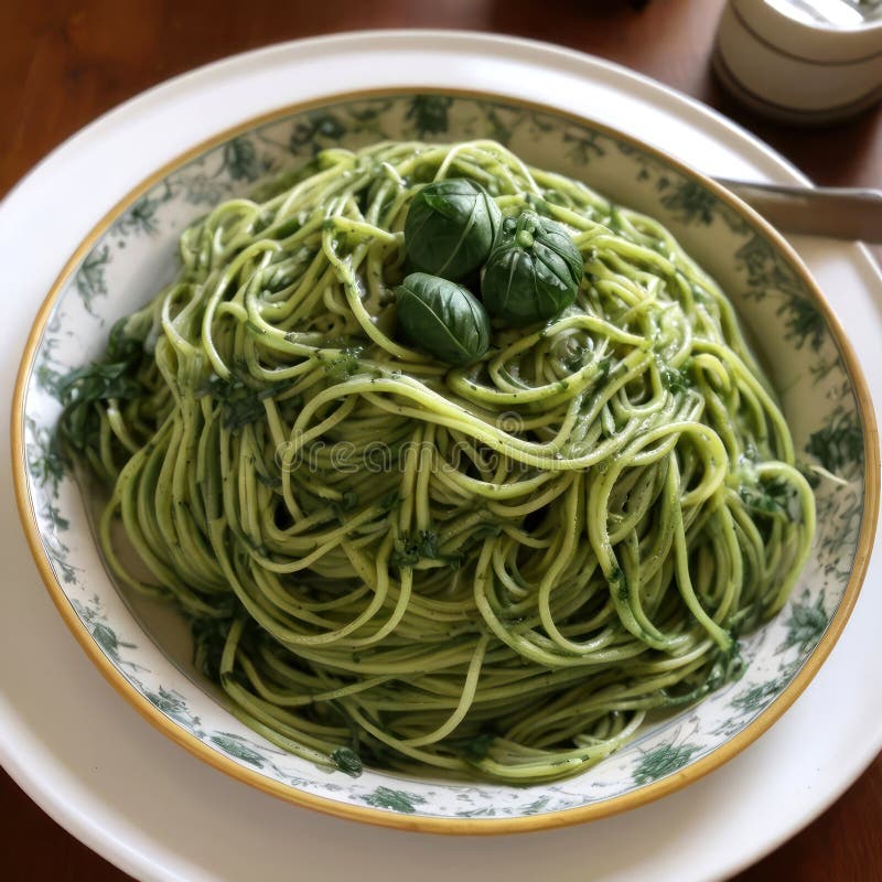 Green Spaghetti with Herbs. Vegetarian Food Stock Illustration ...