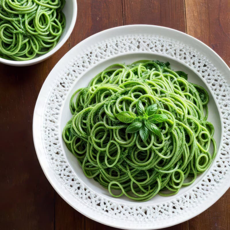Green Spaghetti with Herbs. Vegetarian Food Stock Illustration ...
