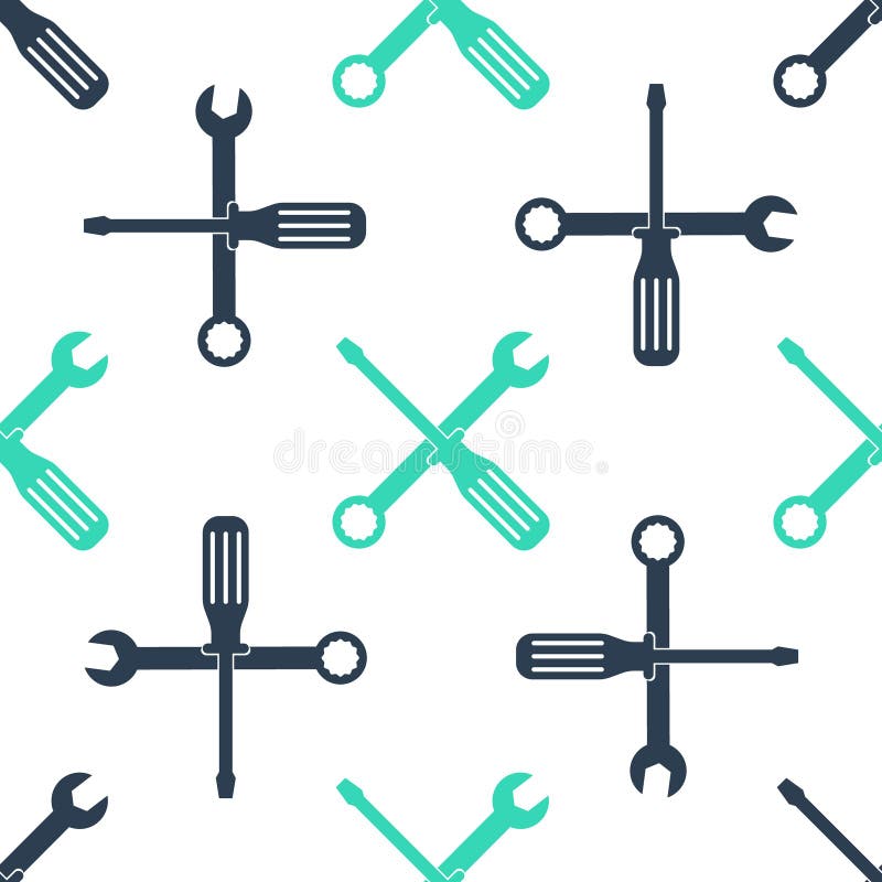 Green Spanner and Screwdriver Tools Icon Isolated Seamless Pattern on ...