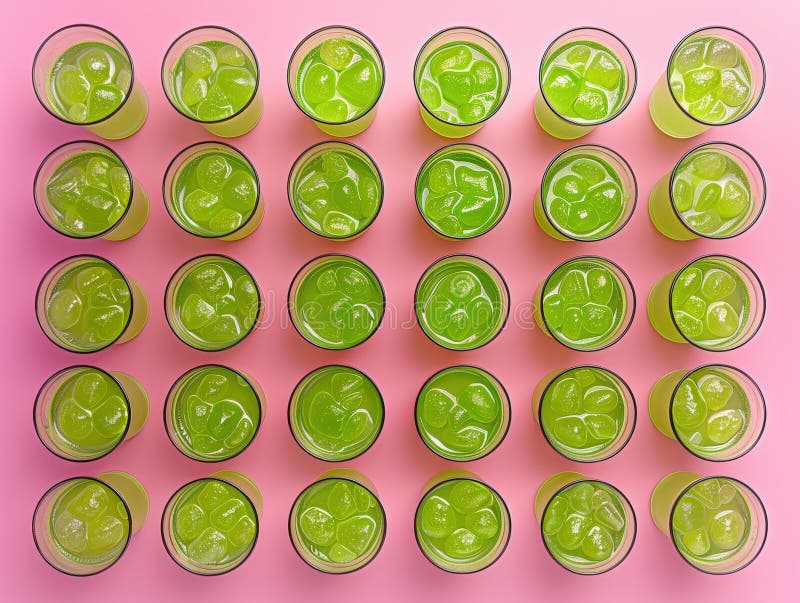 Green Speckled Bowls Arranged in a Circular Pattern on a Pink Surface ...