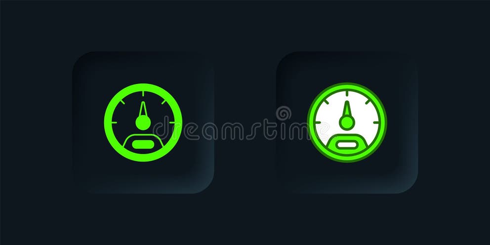 Green Speedometer Icon Isolated on Black Background. Black Square ...