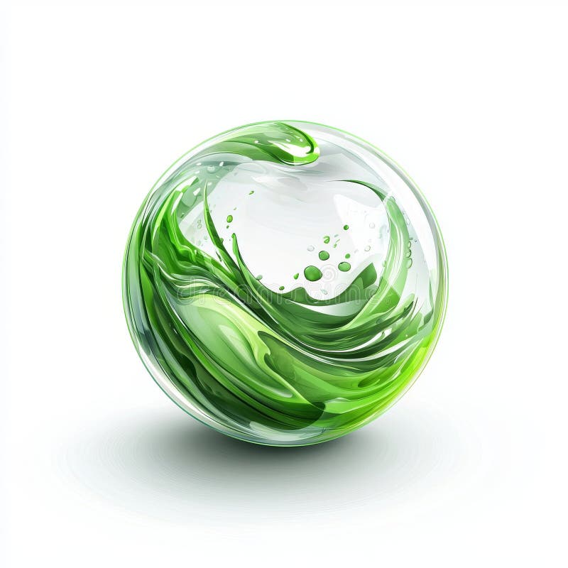 A Green Sphere with an Abstract Spiral Shape Inside - a Glass Marble Ball in Three Dimensions ...