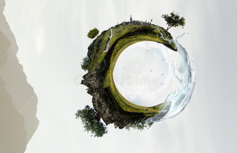 Green Sphere Landscape with Grass and Clear Water Stock Image - Image ...