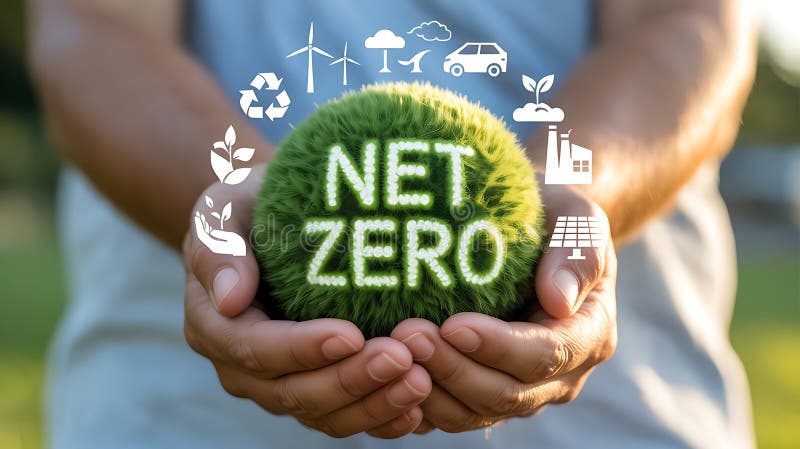 Green Sphere with Net Zero Text and Environmental Icons Image Stock ...