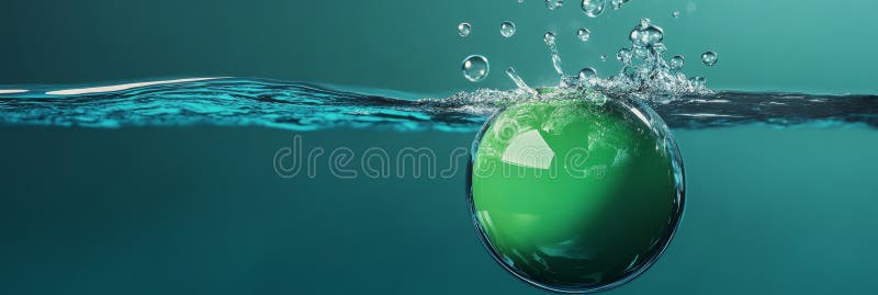 Green Sphere Submerging in Water Water Sphere Green Bubbles Immersion ...
