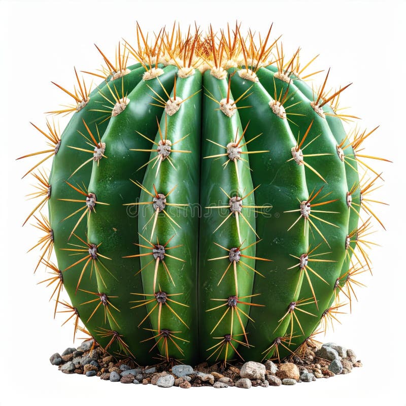 Green Spherical Cactus on White Background Stock Illustration ...