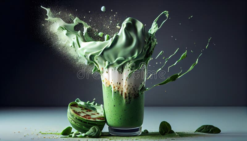 Green Spinach Leafy Vegetable Smoothie-Juice Splashing or Dripping on ...