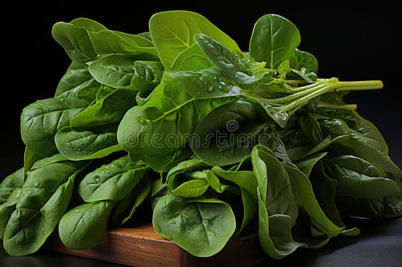 Green Spinach Leaves Isolated in Black Ba Stock Illustration ...