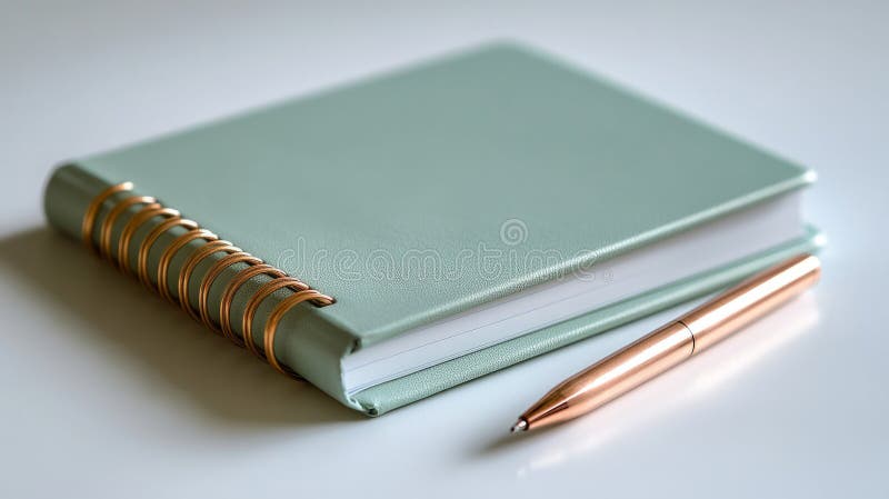 Green Spiral Notebook and Pen on a White Surface. Stock Photo - Image ...