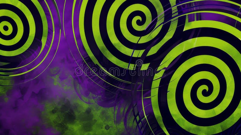 Green Spiral Patterns Over Purple Backdrop, Abstract Design Stock Photo ...