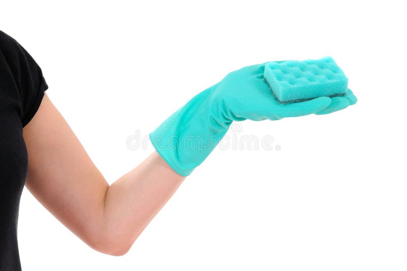Green sponge in hand stock image. Image of housework - 13116559