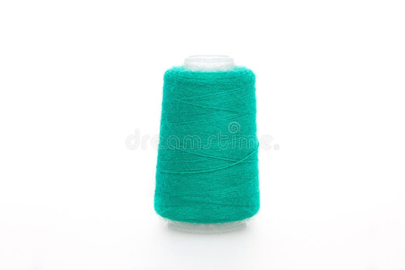 Green Spool of Thread Isolated on White Background. Skein of Woolen ...