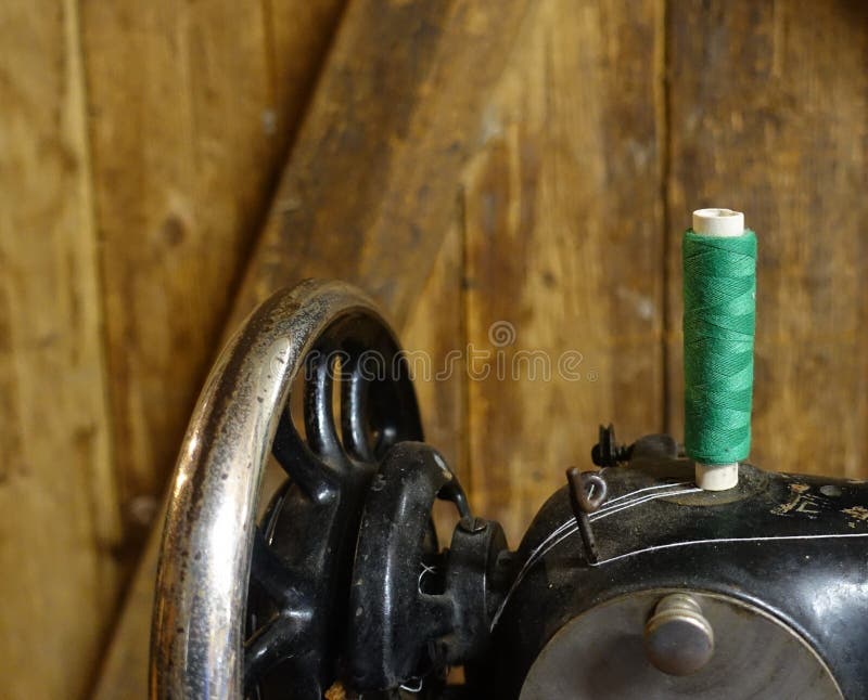 Green Spool on Vintage Sewing Machine Editorial Stock Photo - Image of ...