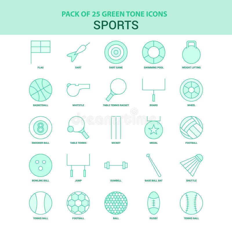 25 Green Sports Icon set stock vector. Illustration of sports - 131124721