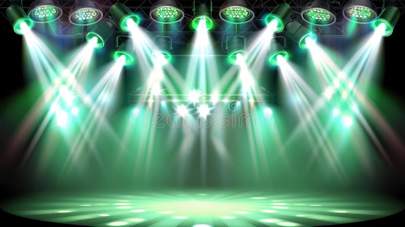 Green Spotlights Illuminate a Dark Stage Floor, Perfect for Backgrounds ...
