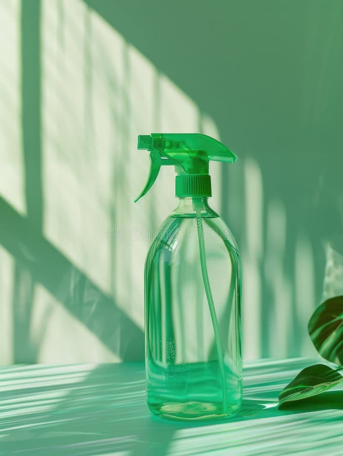 Green Spray Bottle on Table Stock Image - Image of bottle, home: 373518527