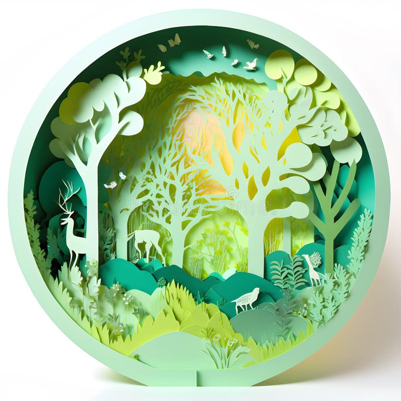 Green Spring Circle Forest Papercut Diorama Stock Illustration ...