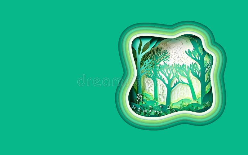 Green Spring Forest Papercut Banner Stock Illustration - Illustration ...