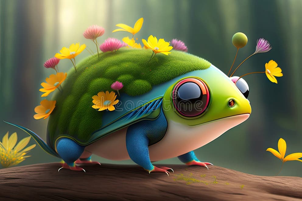Green Spring or Summer Cute Creature Design Generative AI Stock ...