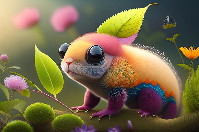 Green Spring or Summer Cute Creature Design Generative AI Stock ...