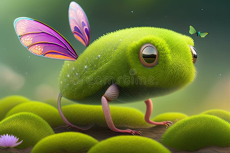Green Spring or Summer Cute Creature Design Generative AI Stock ...