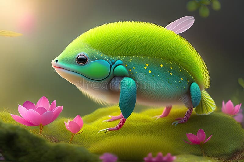 Green Spring or Summer Cute Creature Design Generative AI Stock ...