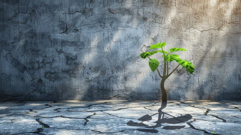 New Sprout Breaking through Cracked Concrete Symbolizes Resilience and ...