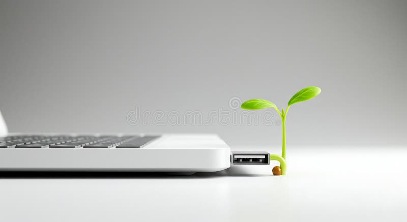 Green Sprout Growing from Laptop Usb Port on White Background Stock ...