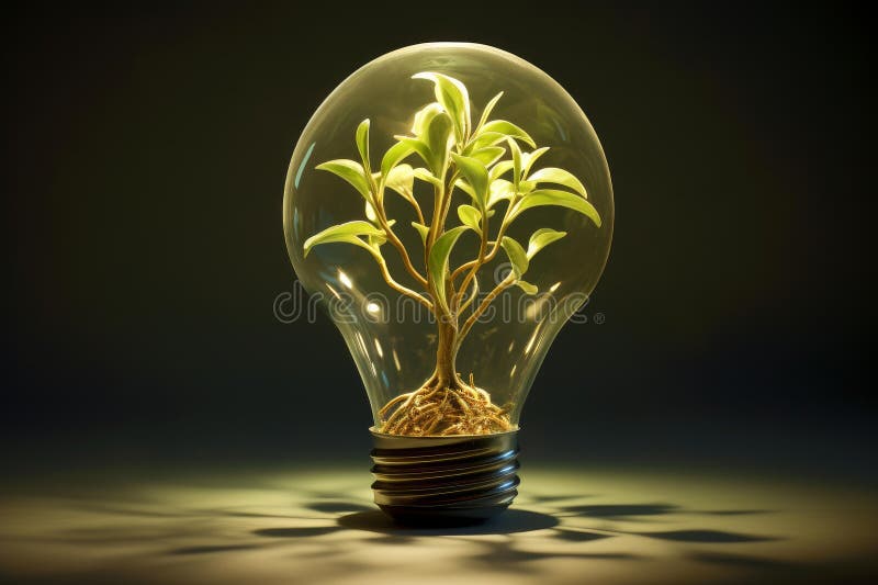 Green Sprout Idea Bulb Tree. Generate Ai Stock Image - Image of glass ...