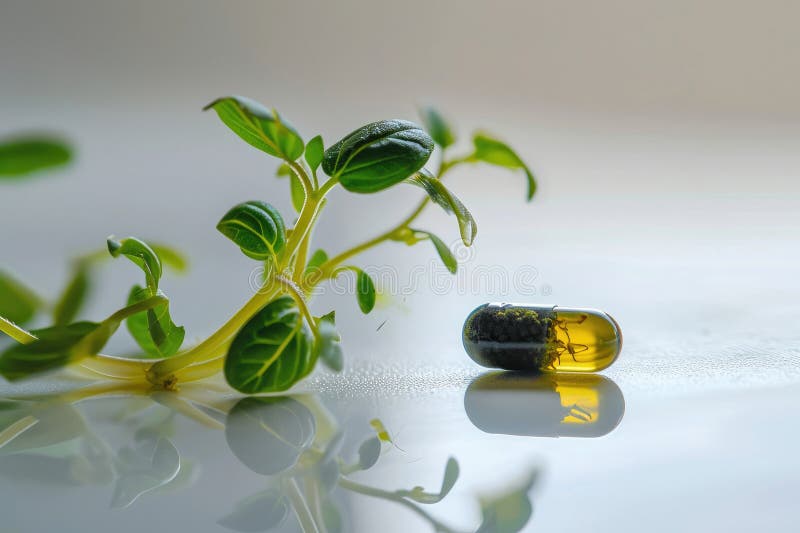 The Green Sprout of the Plant Grows from a Medicinal Capsule Stock ...