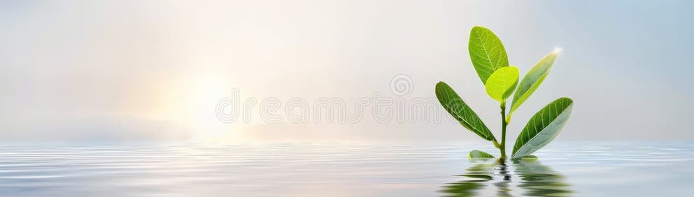 Young Plant Sprouting from Calm Water in Soft Light Stock Illustration ...