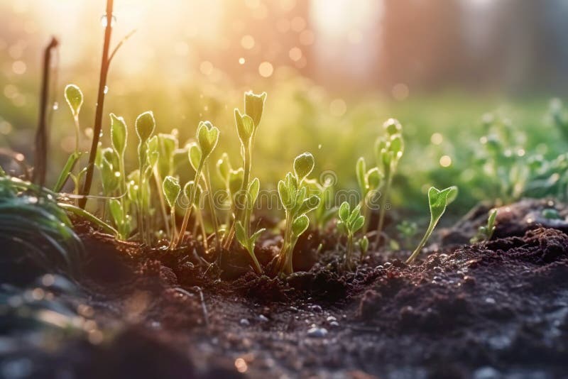 Green Sprouts in the Forest at Sunrise. Early Spring in the Forest ...