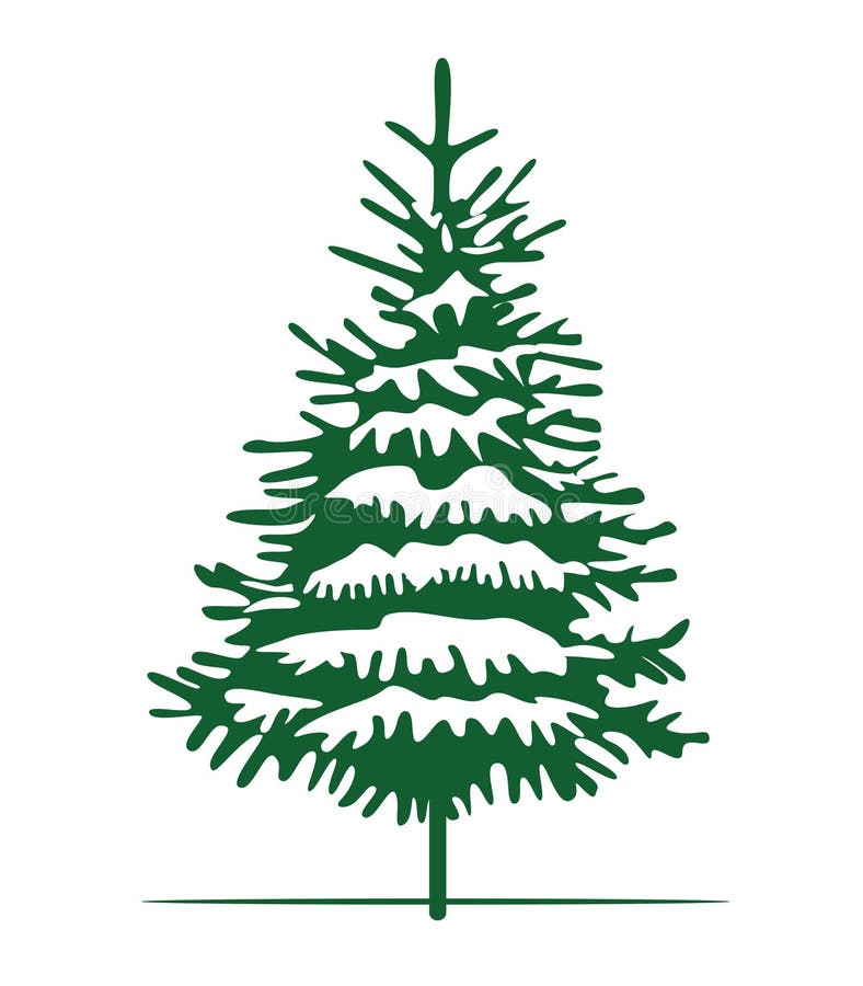 Green Spruce Tree with Roots. Vector Outline Illustration Stock Vector ...