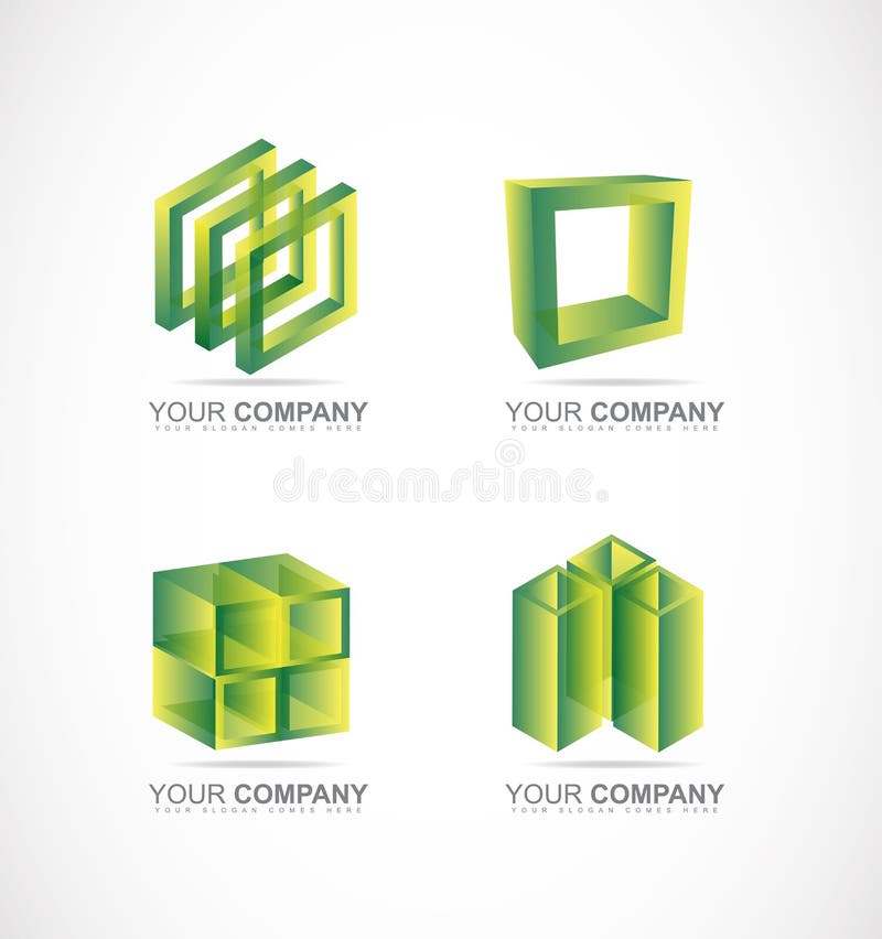 Green Square Cube Box Logo Icon Set Stock Vector - Illustration of cube ...