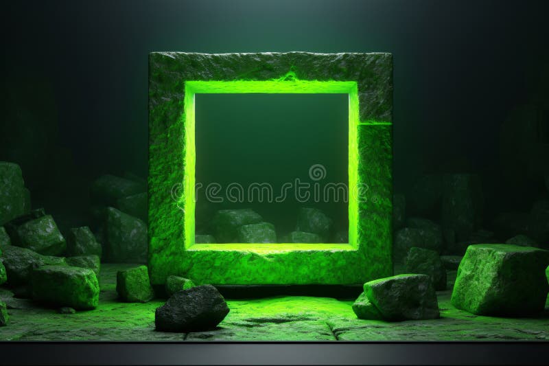 A Green Square with a Hole in the Middle is Surrounded by Rocks. the ...