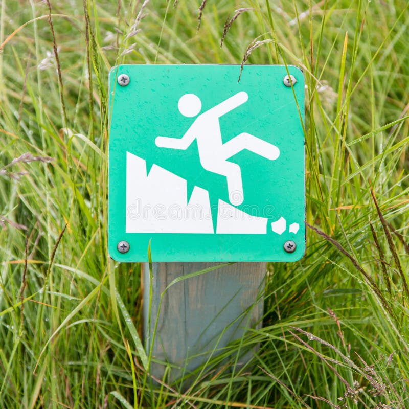 Green Square Sign - Warning for Risk of Falling Stock Image - Image of ...