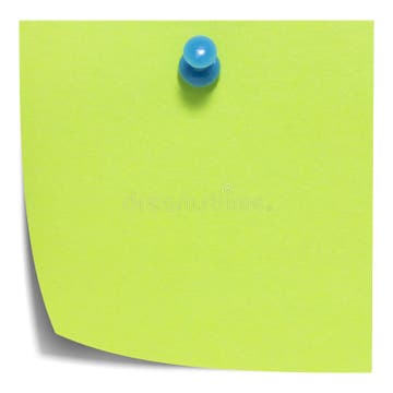 Green Square Sticky Note, with a Blue Pin, Isolated Stock Image - Image ...