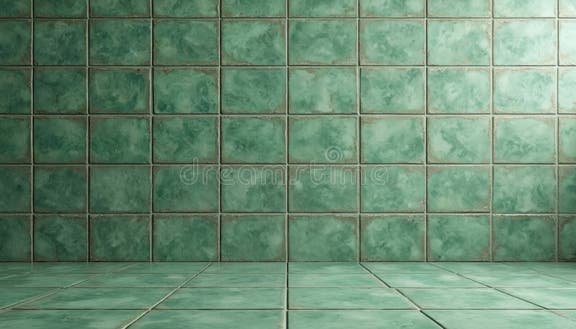 Green Square Tile Wall and Floor with Grid Pattern Design. Old Vintage ...