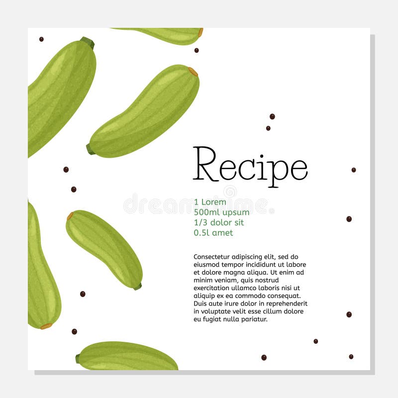Green Squash Recipe Card Template. Simple Design for Cook Book or ...