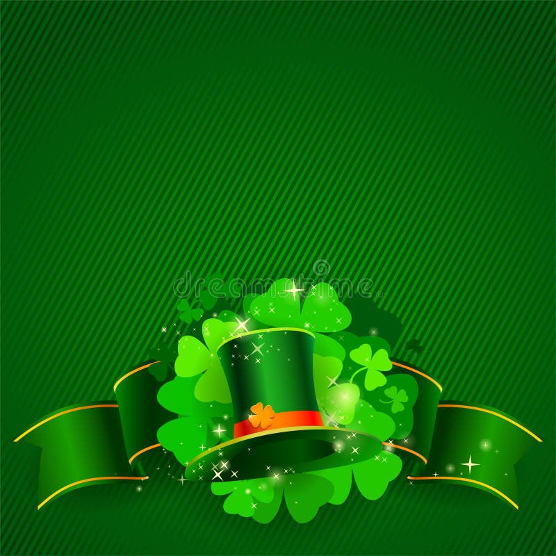 Green St. Patrick`s Day Background with Hat and Clover Stock Vector ...