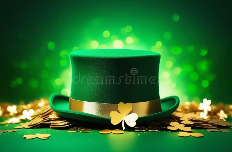 Green St. Patrick S Hat with Gold Shamrock Stock Illustration ...