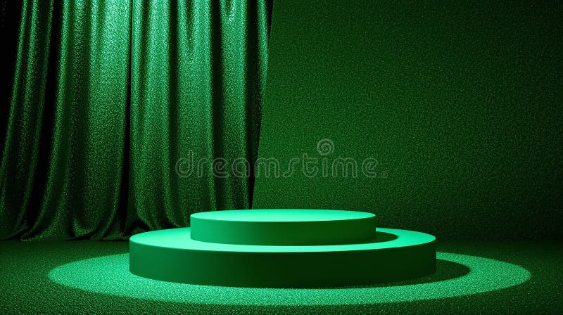 A Green Stage with a Circular Podium Illuminated in the Same Hue Stock ...