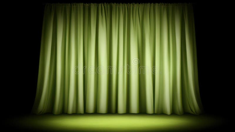 Green Stage Curtain, Spotlight Stock Image - Image of mysterious ...
