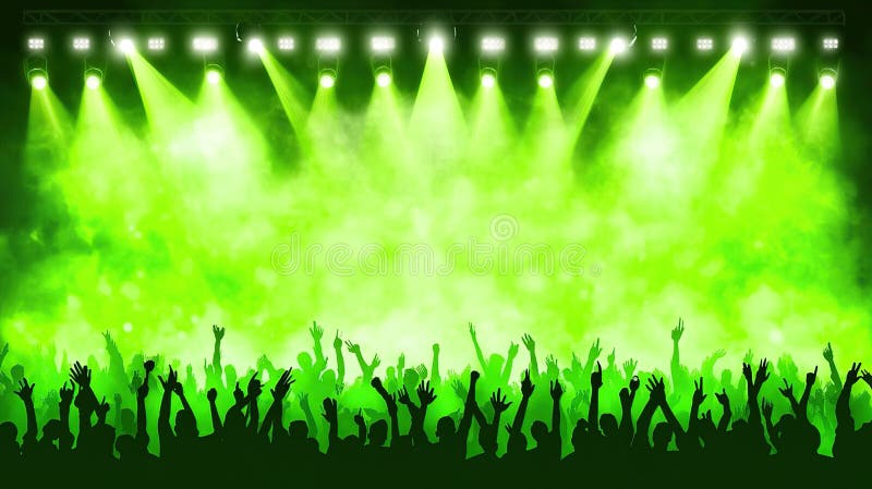 Green Stage Lights Illuminate Cheering Crowd Stock Photos - Free ...