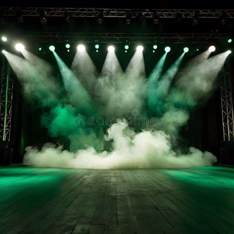 Green Stage Show Club Spotlight with Smoke Stock Illustration ...