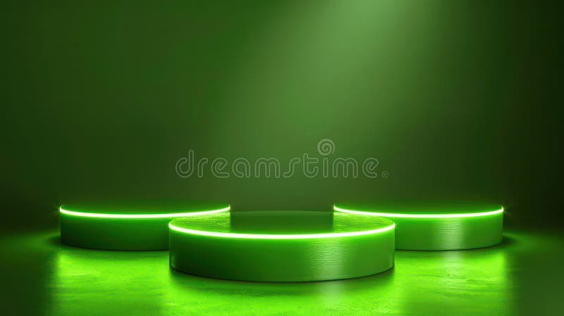 A Green Stage with Three Green Circular Platforms Stock Illustration ...