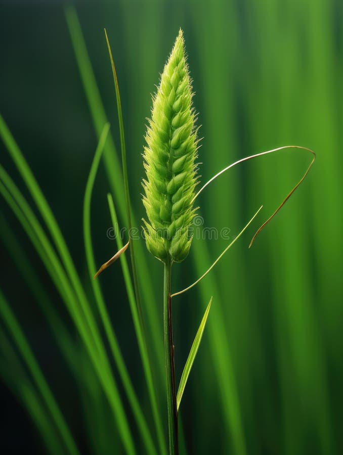 Green Stalk of Grass, with Stem and Leaves in Close Proximity. the ...