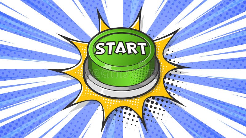 Green Start Button Expression Text on a Comic Bubble with Halftone ...