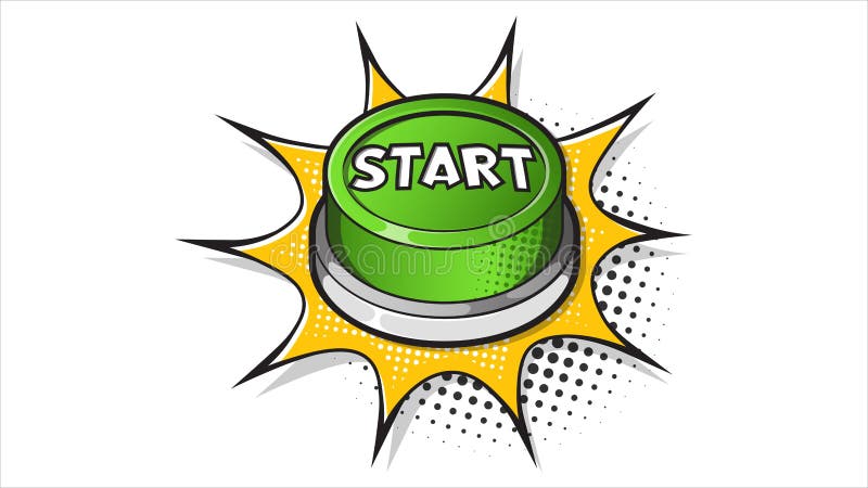 Green Start Button Expression Text on a Comic Bubble with Halftone ...
