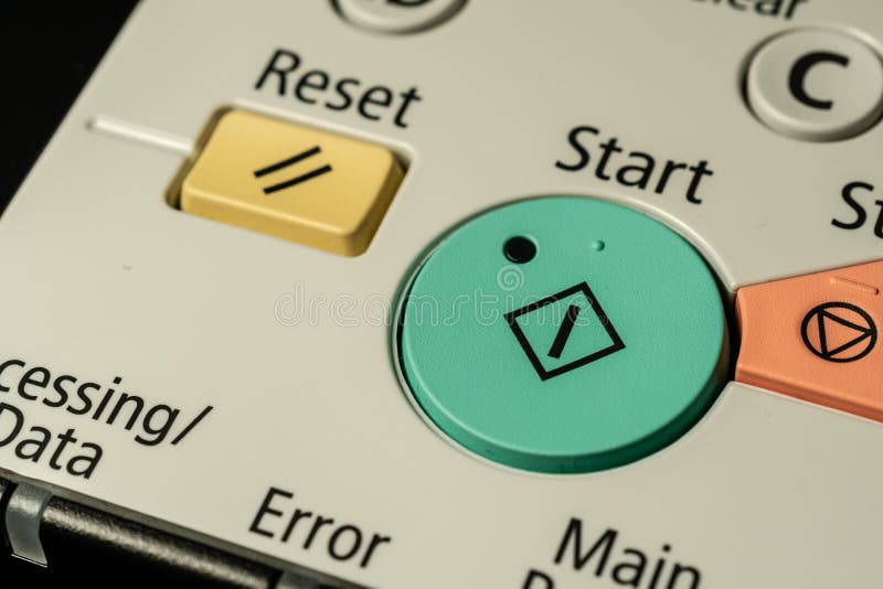 Green Start Button on Control Panel of Copier Machine Macro Shot Stock ...